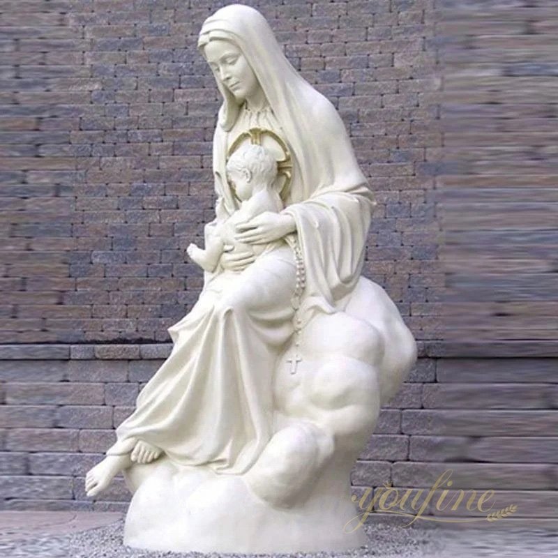 High Quality White Marble Sitting Mary Statue for Church