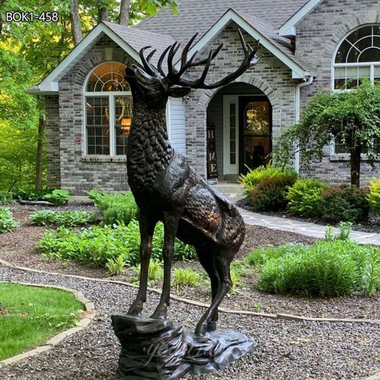 Large Bronze Elk Statue on Rock