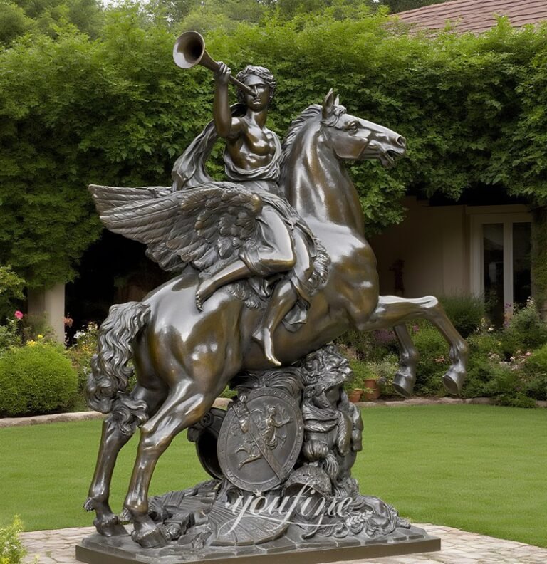Life Size Marble Mercury Riding Pegasus Statue with Base