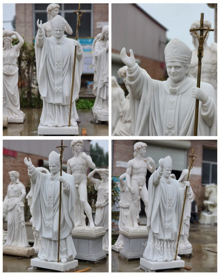 White Marble St John Paul II Statue for Church Decor