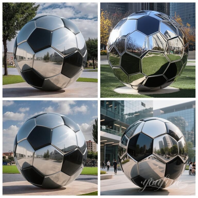 Large Stainless Steel Soccer Ball Sculpture for Plaza Decor