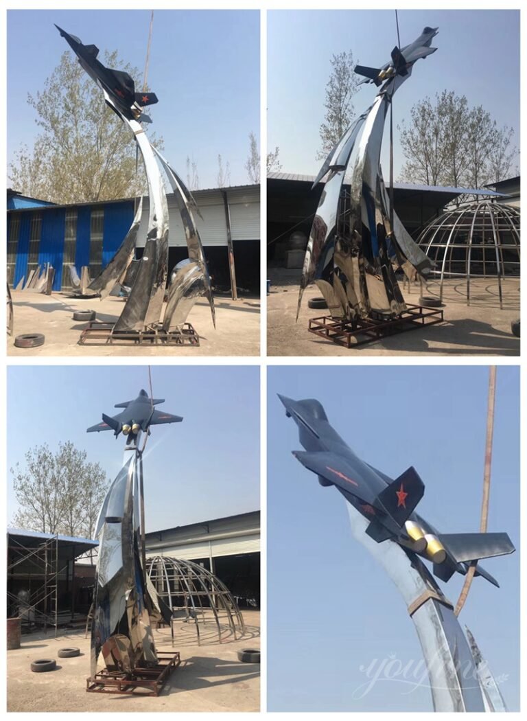 Stainless Steel Airplane Statue for Yard Decor