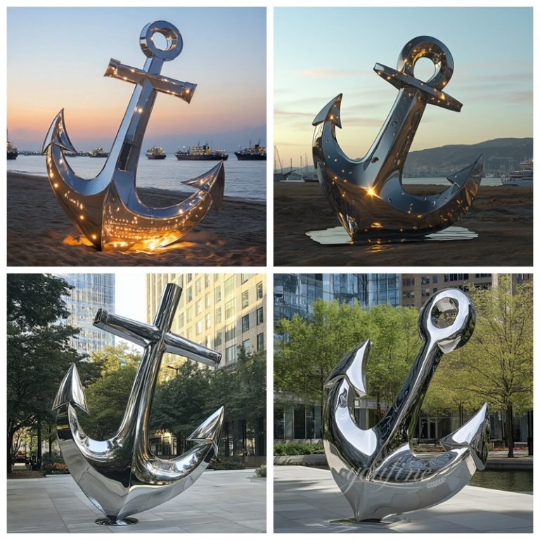 Large Stainless Steel Anchor Sculpture for Seaside Decor