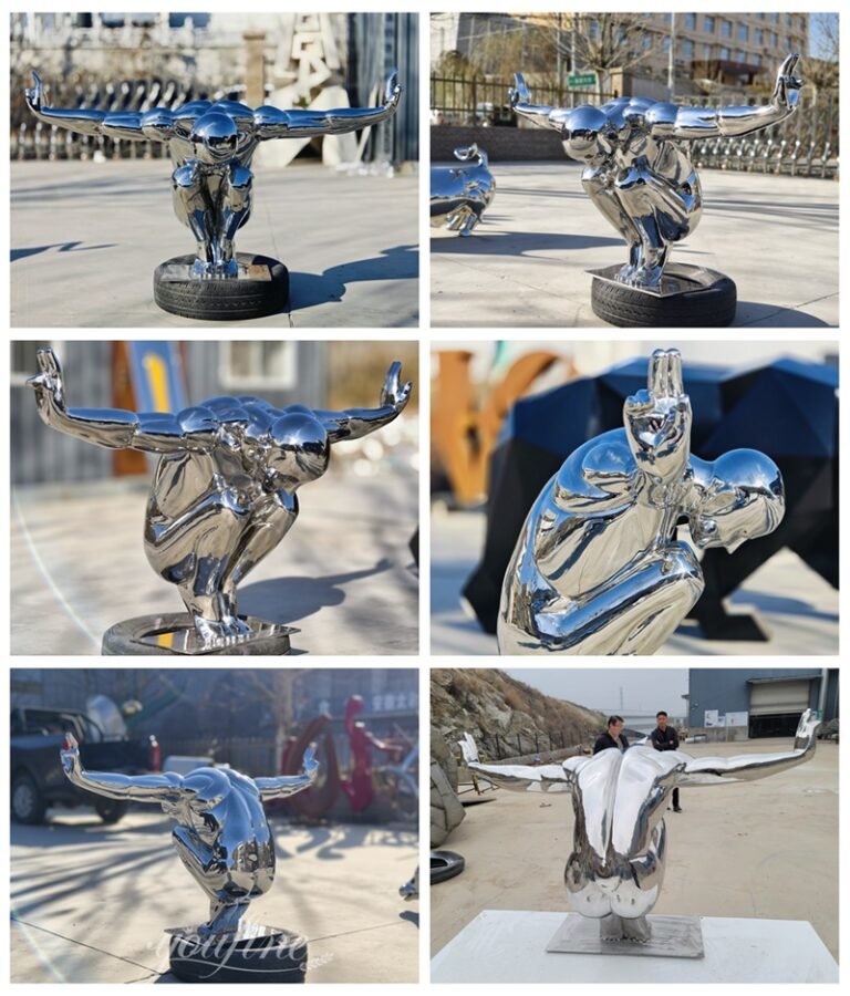 Modern Mirror Stainless Steel Diving Man Sculpture for Pool