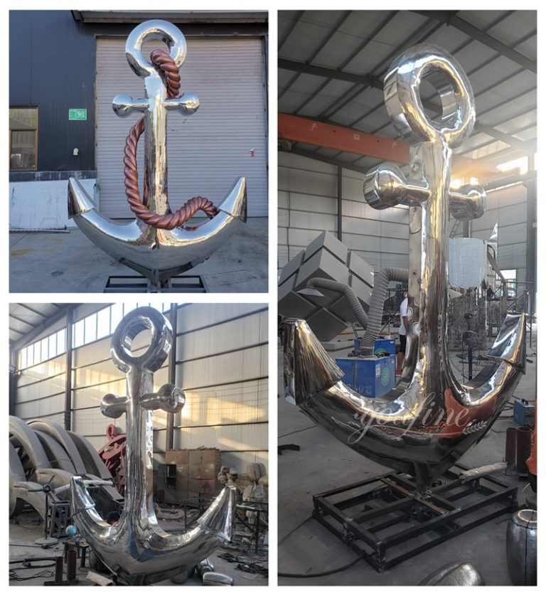 Large Stainless Steel Anchor Sculpture for Seaside Decor