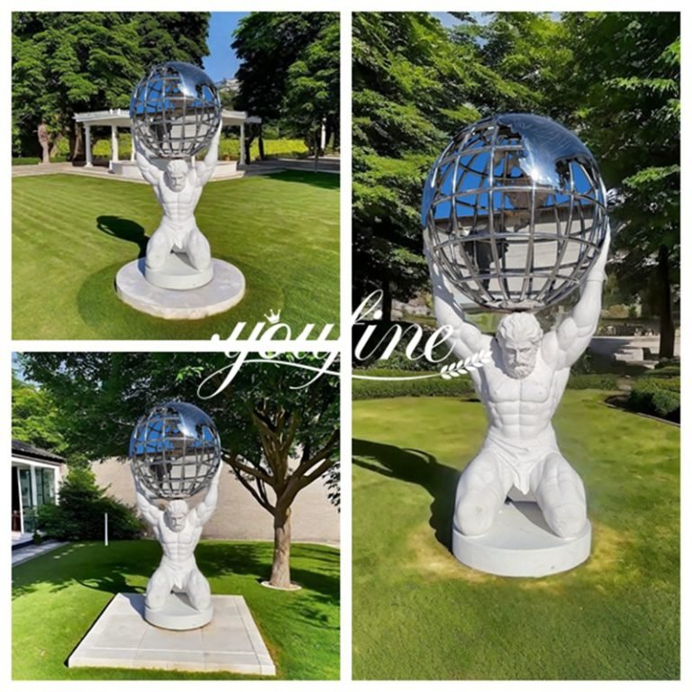 6 Feet Marble Atlas Holding the World Statue for Sale