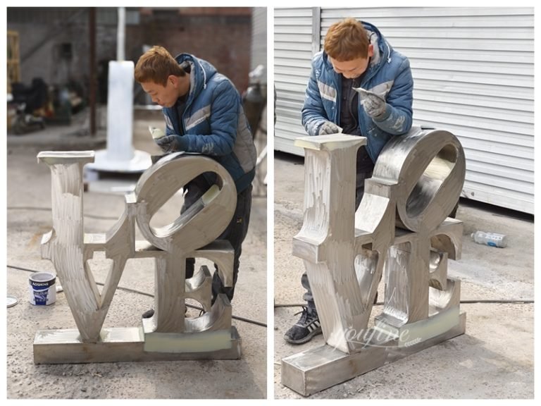 Robert Indiana Stainless Steel Love Sculpture for Sale